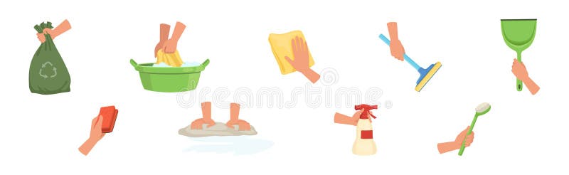 Hand with Cleaning Tool Do Domestic Chore Vector Set Stock Vector ...