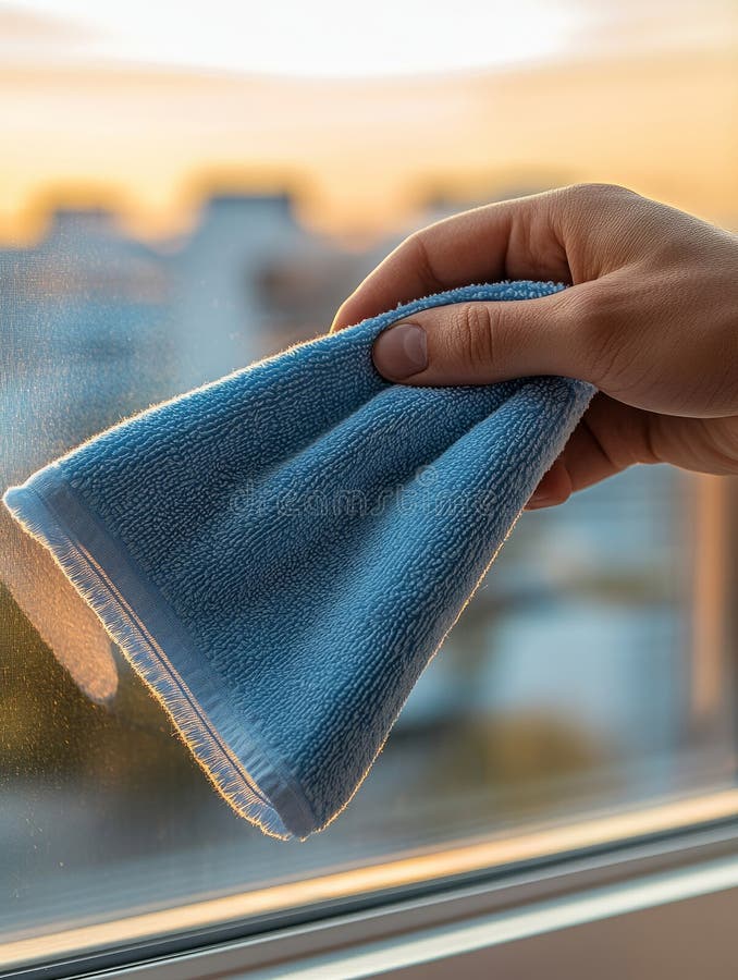 Hand Cleaning Window Blue Cloth Sunset Stock Photos - Free & Royalty ...