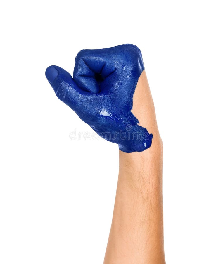 Hand is Clenched into a Fist Painted in Blue Stock Photo - Image of ...