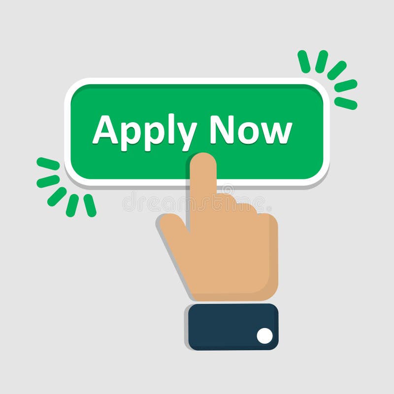 Hand Click on Apply Now Button in a Flat Design Stock Vector ...