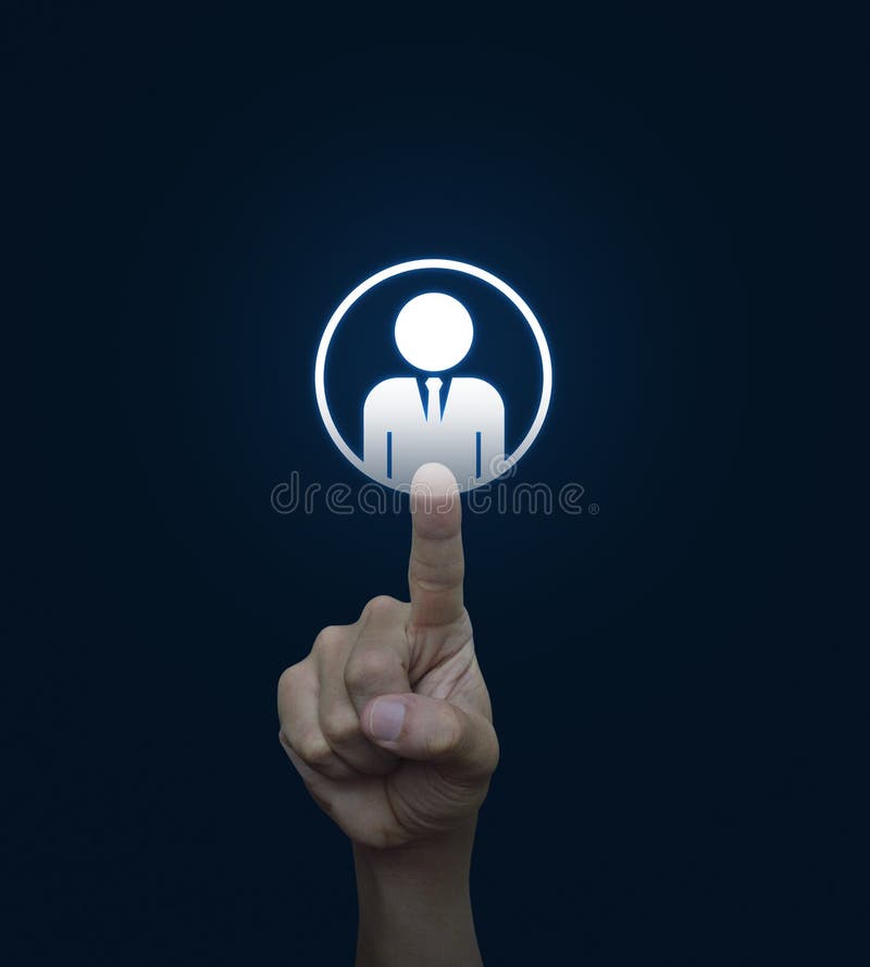 Hand Click Businessman Icon Over Blue Background, Connection Con Stock ...