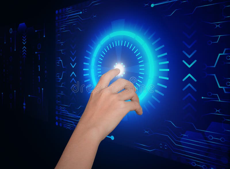 Hand Click on Button Security Future Technology Stock Image - Image of ...