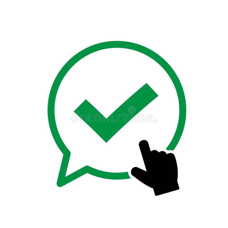 Hand Click Check Mark in a Speech Bubble Icon Stock Vector ...