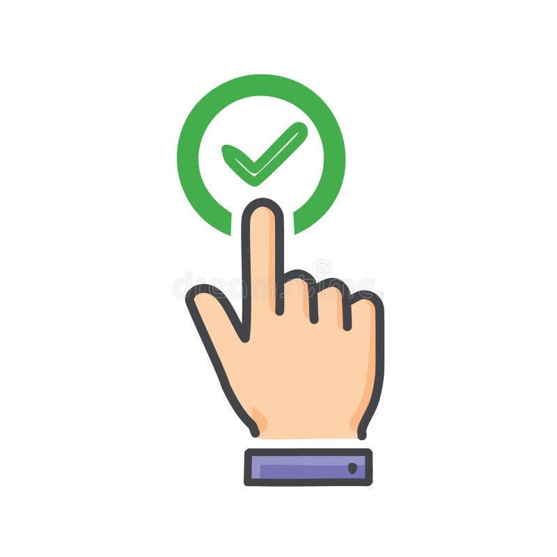Hand Click Checkmark. Hand Clicking on a Green Checkmark Circle ...
