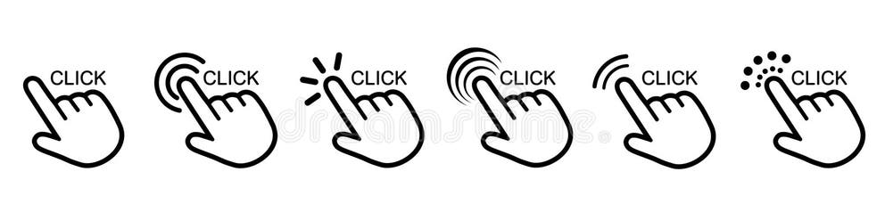 Hand Click Icon Set, Cursor Set Icons, Click or Press Cursor Set, Pointer, Click Here, Hand ...
