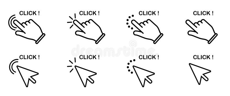 Hand-click Icon Set in Line Style. Mouse Press Push Simple Black Style ...