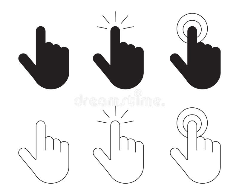 Hand Click Icons Set. Clicking Pointer Hand Vector Symbols in Outline ... Hand Click Icons Set. Clicking Pointer Hand Vector Symbols in Outline ...