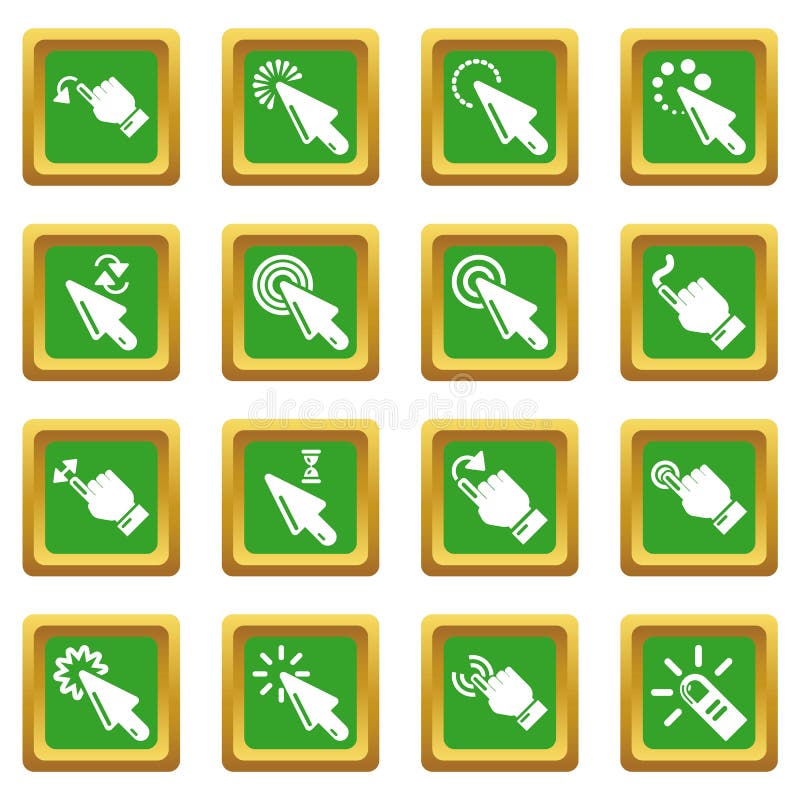 Hand Click Icons Set Green Square Vector Stock Vector - Illustration of ...