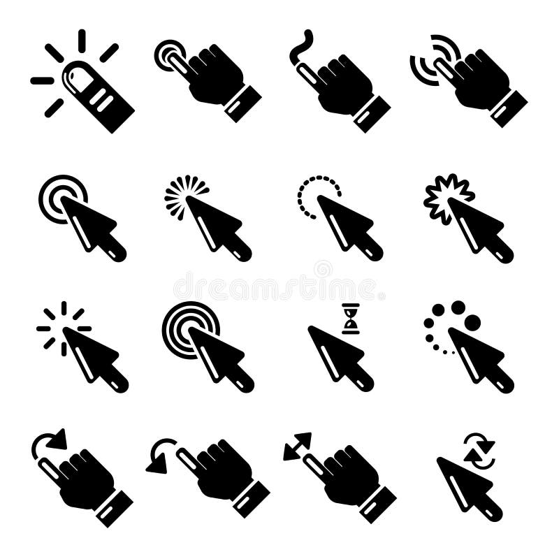 Hand Click Icons Set, Simple Style Stock Vector - Illustration of mouse ... Hand Click Icons Set, Simple Style Stock Vector - Illustration of mouse ...