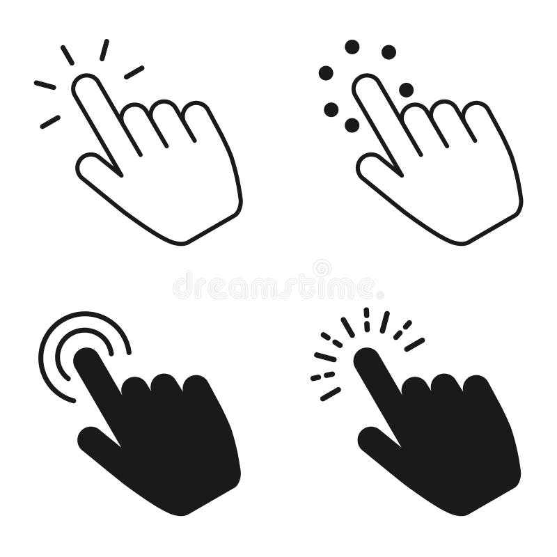 Hand Clicking Icon Set. Finger Click Mouse Pointer Stock Vector ...