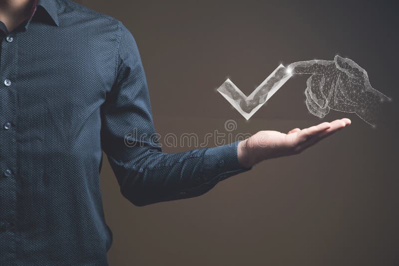 The Hand Clicks on the Check Mark from the Web Stock Image - Image of ...