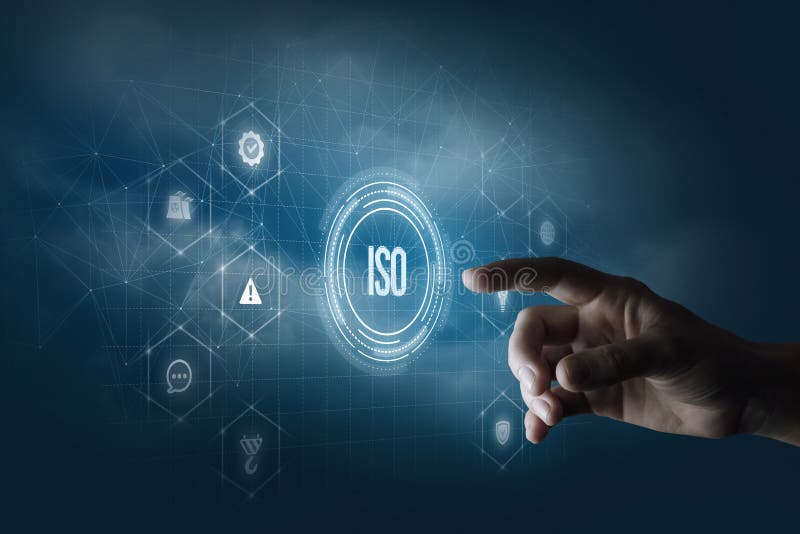 Hand Clicks on an Iso Standards Interface Stock Photo - Image of icon ...