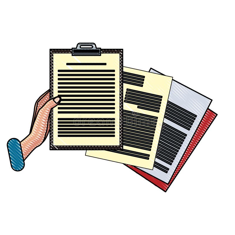 Hand with Clipboard and Documents Scribble Stock Vector - Illustration ...