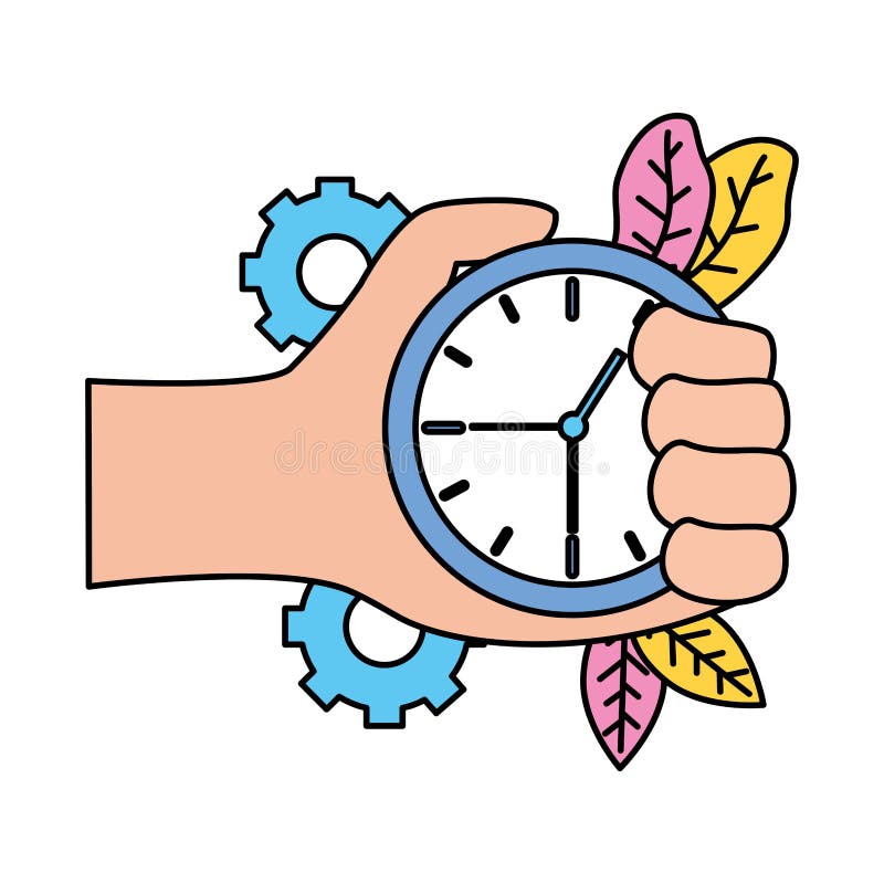 Hand with time clock stock illustration. Illustration of clock - 152335284