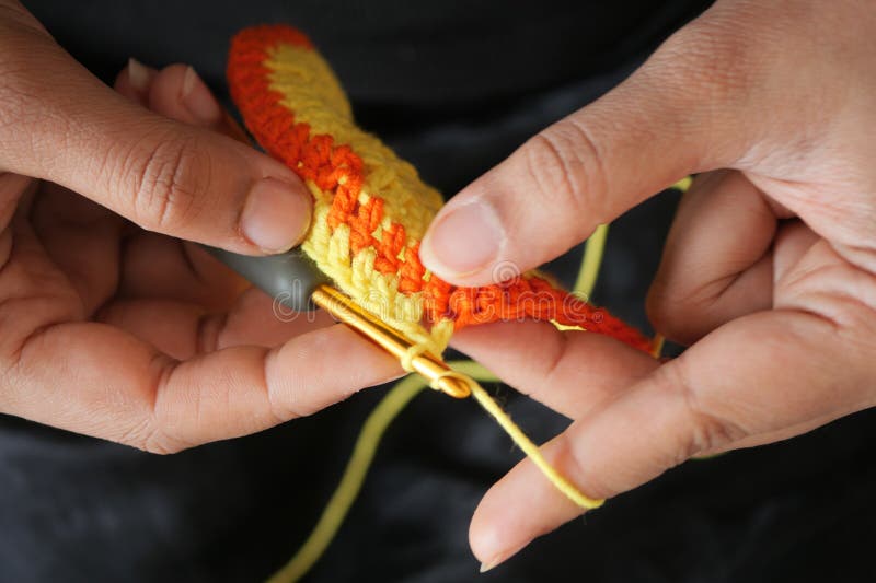 Hand Close Up Crocheting with a Hook, Wool Yarn, Creative Craft Stock ...