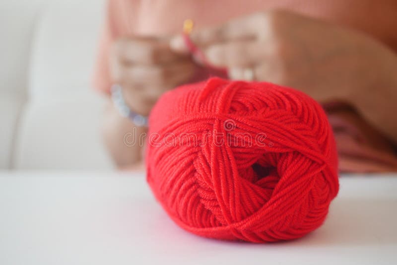 Hand Close Up Crocheting with a Hook, Wool Yarn, Creative Craft Stock ...