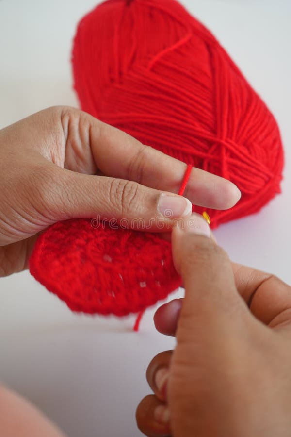 Hand Close Up Crocheting with a Hook, Wool Yarn, Creative Craft Stock ...