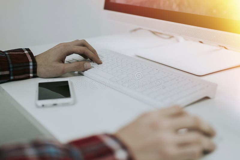 Hand closeup with computer stock image. Image of technology - 128616781
