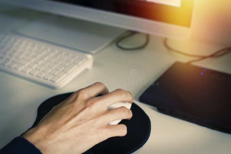 Hand closeup on desktop stock image. Image of computer - 115999101
