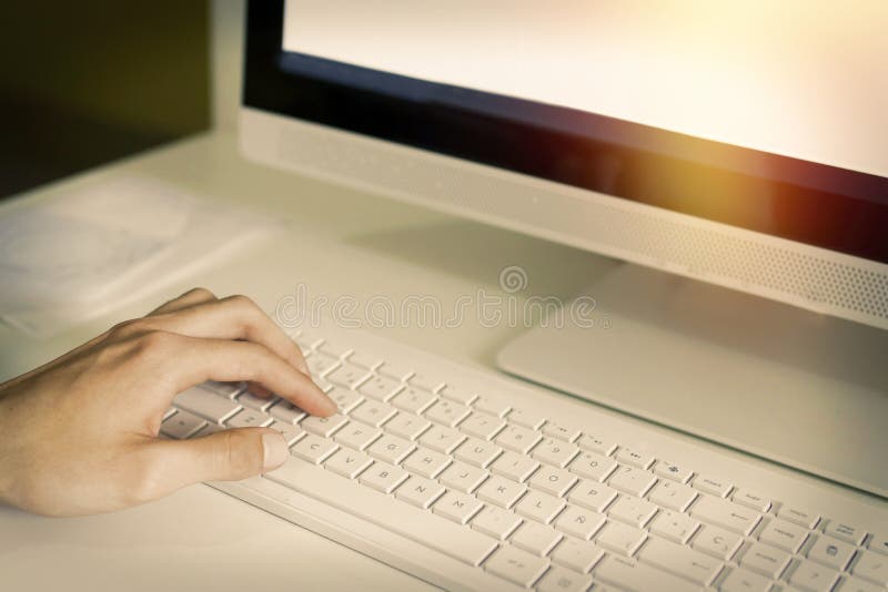 Hand closeup on desktop stock image. Image of business - 115999153