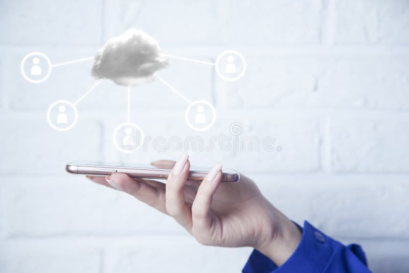Hand, Cloud and Multimedia Icons Stock Image - Image of communication ...