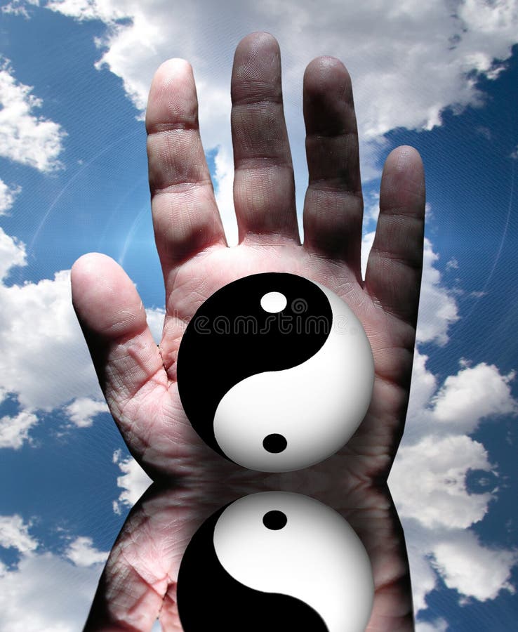 Hand clouds and Yin Yang stock illustration. Illustration of balance ...