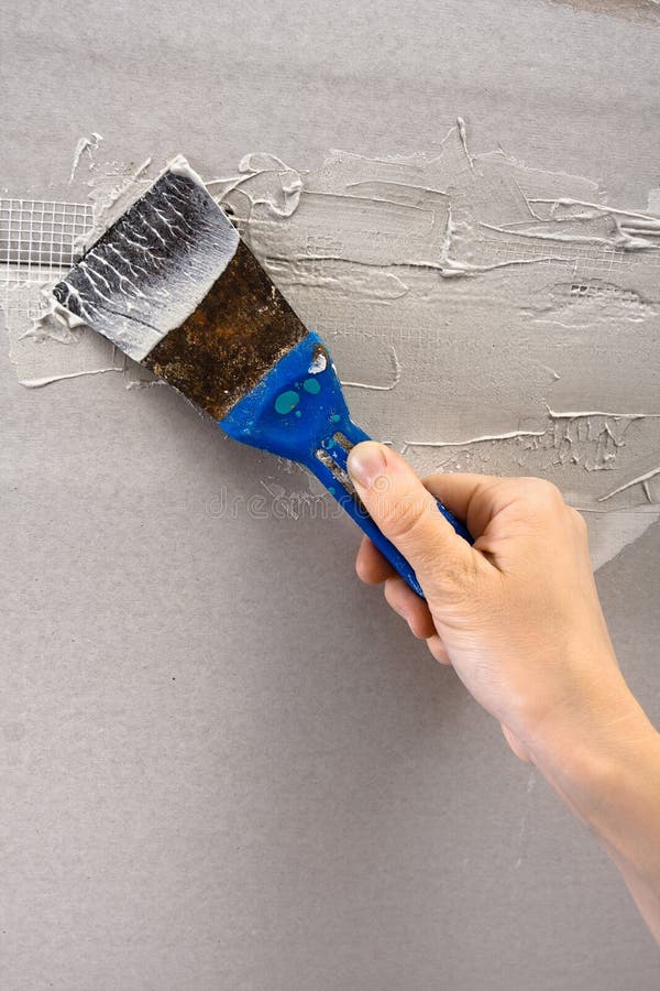 Hand Coating Wall of Plaster, Closeup Stock Photo - Image of equipment ...