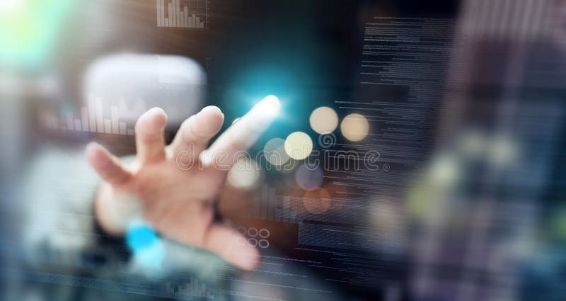 Hand, Code and Programming with Hologram, Cyber Security or Digital ...