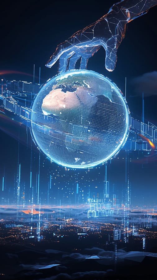 Hand Coding Digital Planet in Cyberspace 3D Virtual Stock Illustration ...