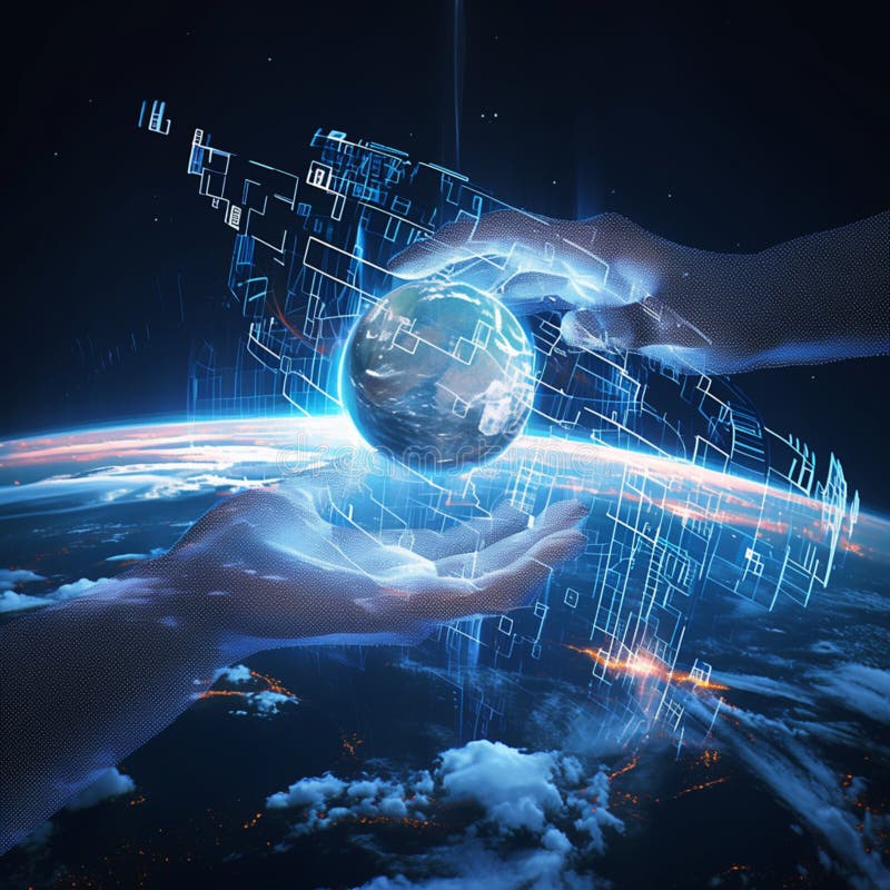 Hand Coding Digital Planet in Cyberspace 3D Virtual Stock Illustration ...