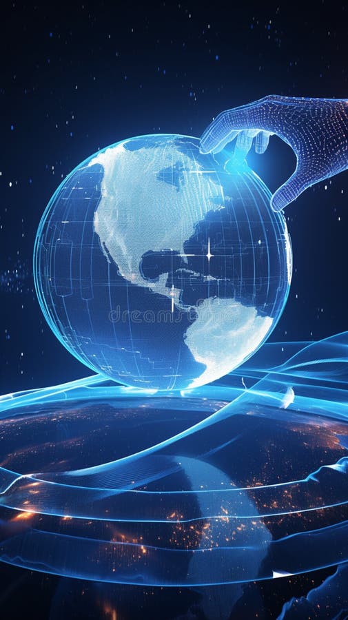 Hand Coding Digital Planet in Cyberspace 3D Virtual Stock Illustration ...