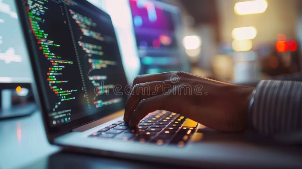 The Hand on Coding Laptop.AI Generated Image Stock Photo - Image of ...