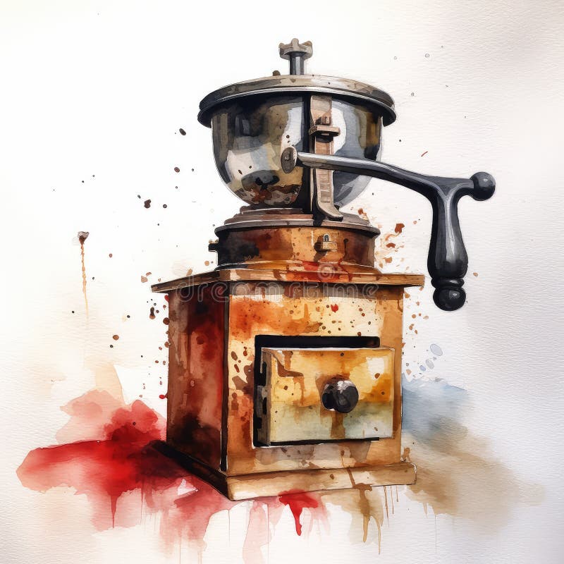 Hand Coffee Grinder Watercolor Illustration - Generative AI. Stock ...