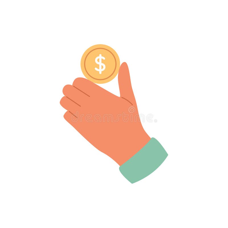 Hand with Coin Icon. Save Money Symbol with Hand and Coin. Vector ...