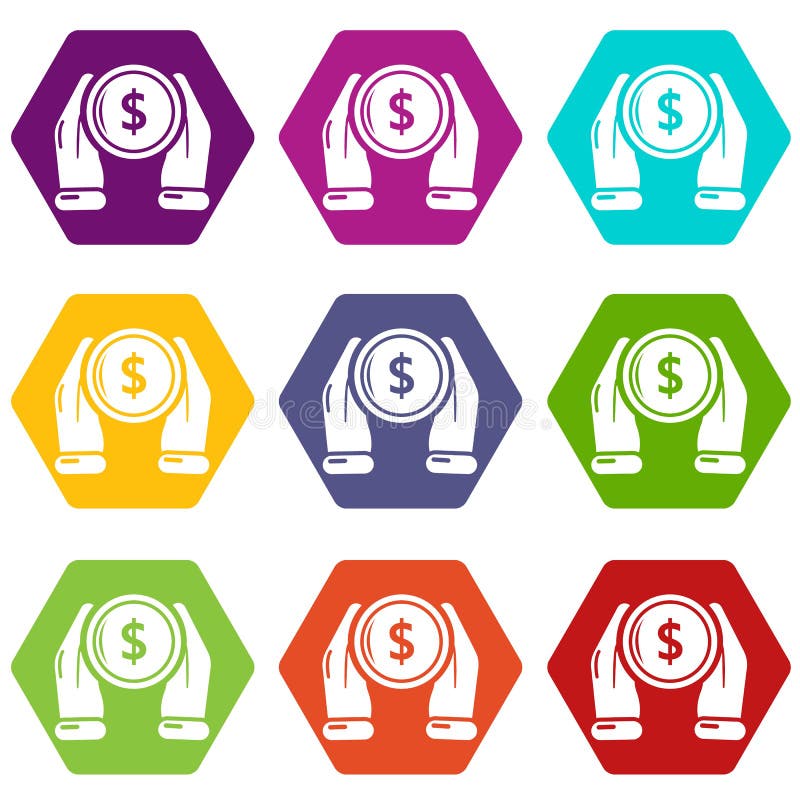 Hand Coin Icons Set 9 Vector Stock Vector - Illustration of banking ...