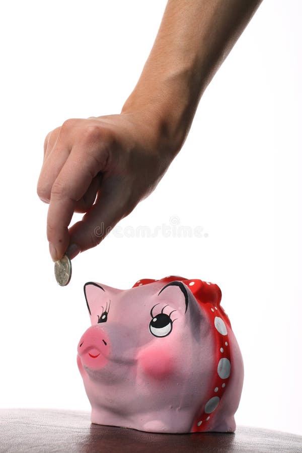 Hand with Coin and Piggy Bank Stock Photo - Image of bank, dollar: 4336468