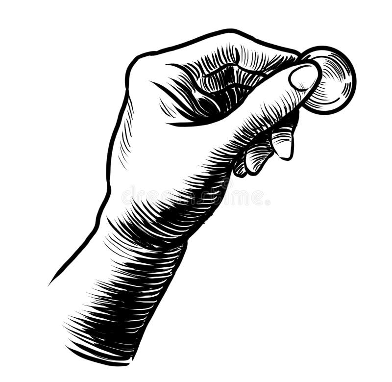 Hand with coin stock illustration. Illustration of sketch - 302945240