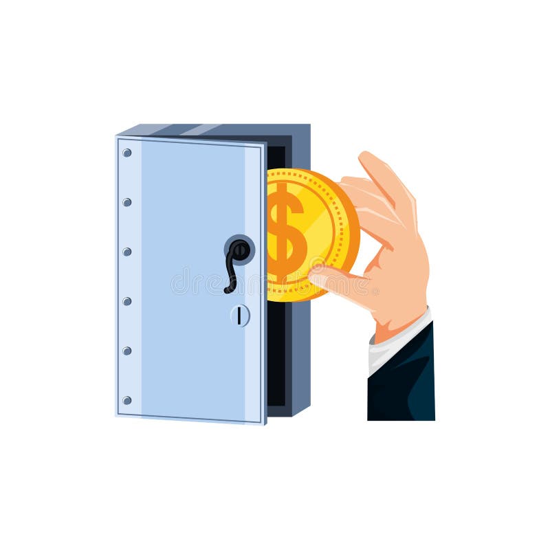 Hand with Coin and Safe Box Security Stock Vector - Illustration of ...
