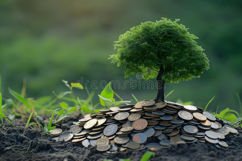 Coin Tree on a Pile of Coins. Generative Ai Stock Illustration ...