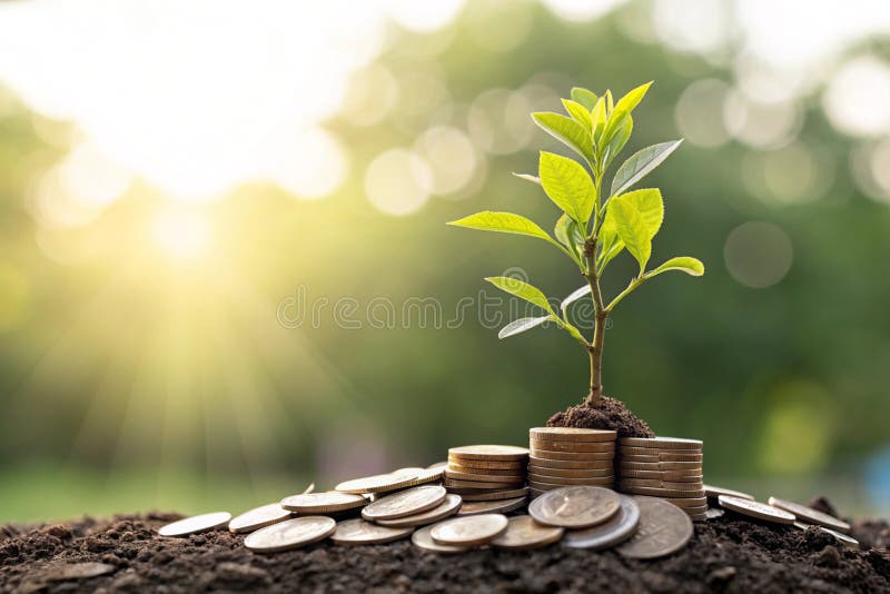 Hand Coin Tree the Tree Grows on the Pile Stock Illustration ...