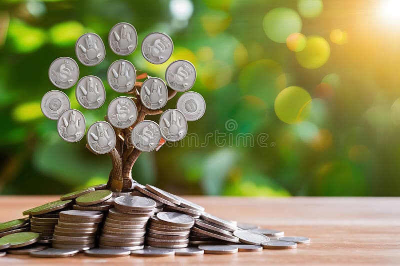 Hand Coin Tree the Tree Grows on the Pile. Saving Money for the Future ...