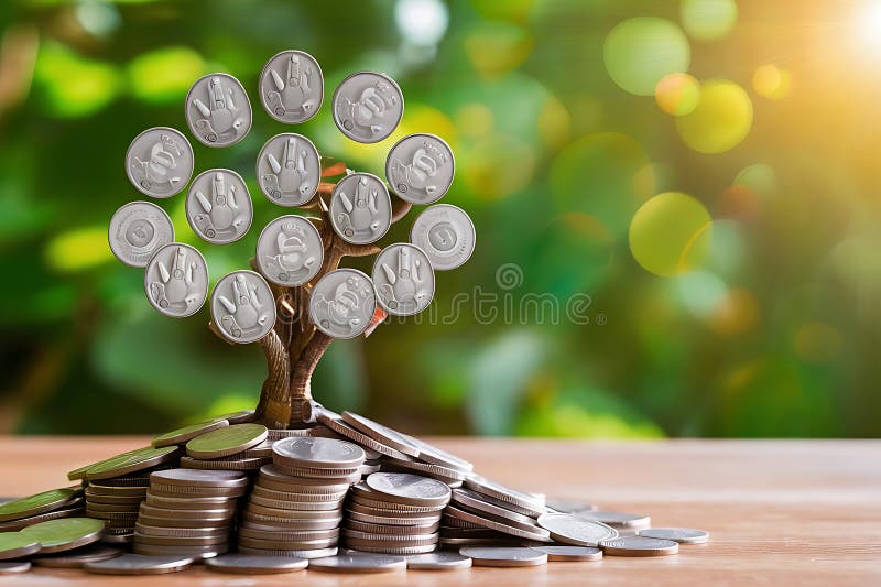 Hand Coin Tree the Tree Grows on the Pile. Saving Money for the Future ...