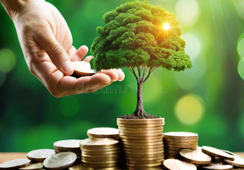 Hand Coin Tree the Tree Grows on the Pile. Saving Money Stock ...