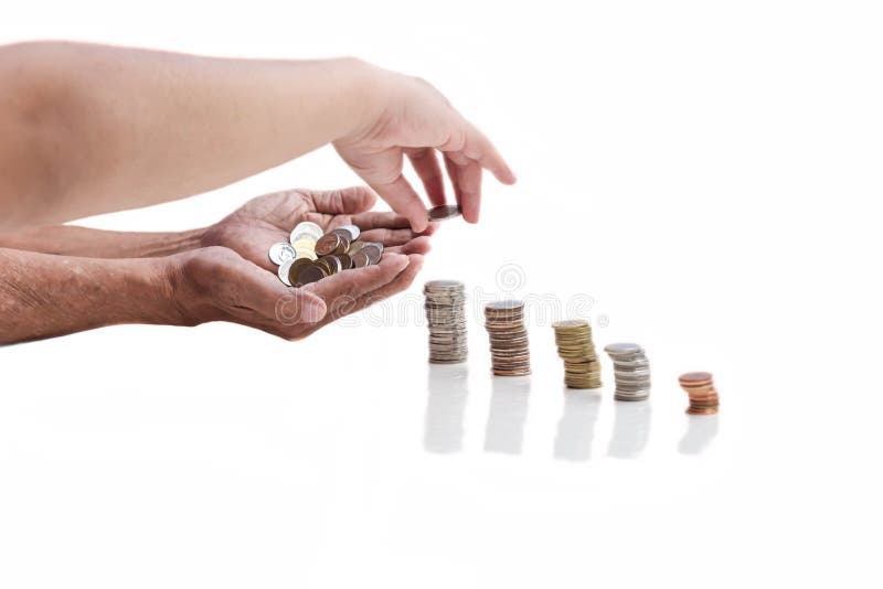 Hand with Coin on a White Background Stock Image - Image of growth ...