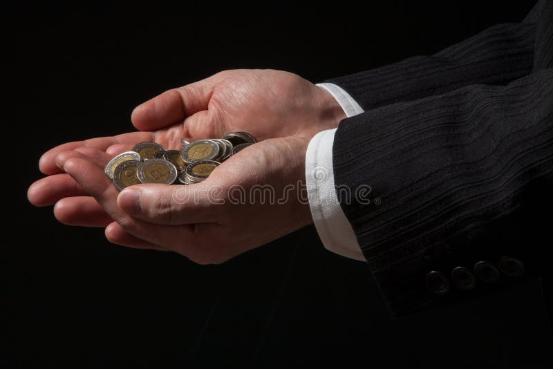 Hand with coins stock photo. Image of offer, hand, greedy - 26453938