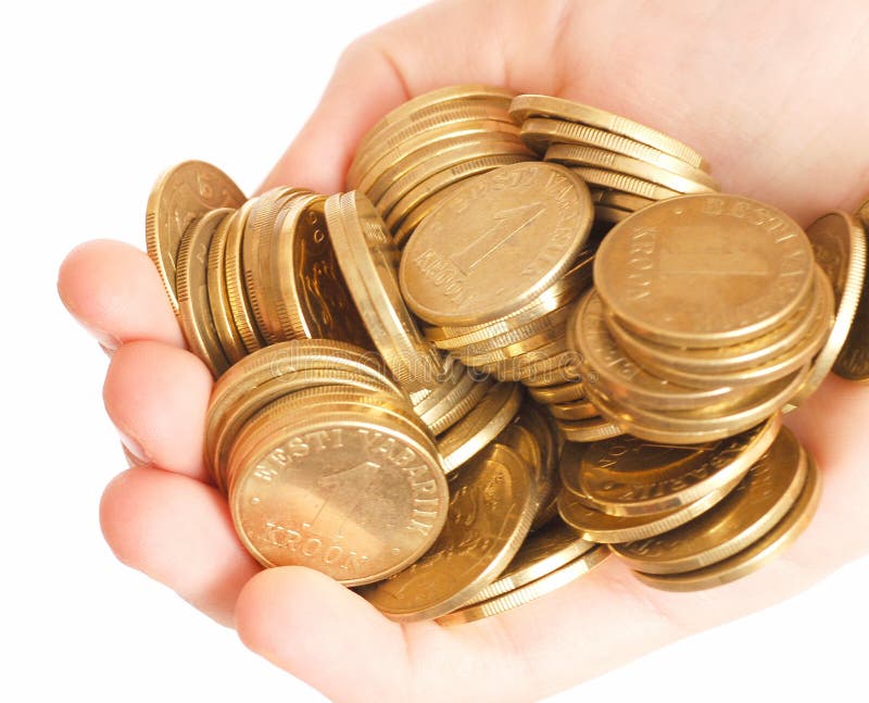 Hand with coins stock image. Image of hold, white, symbol - 5344863