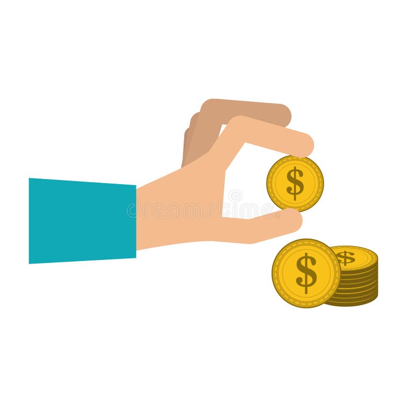 Hand with Coins Cartoon Isolated Symbol Blue Lines Stock Vector ...