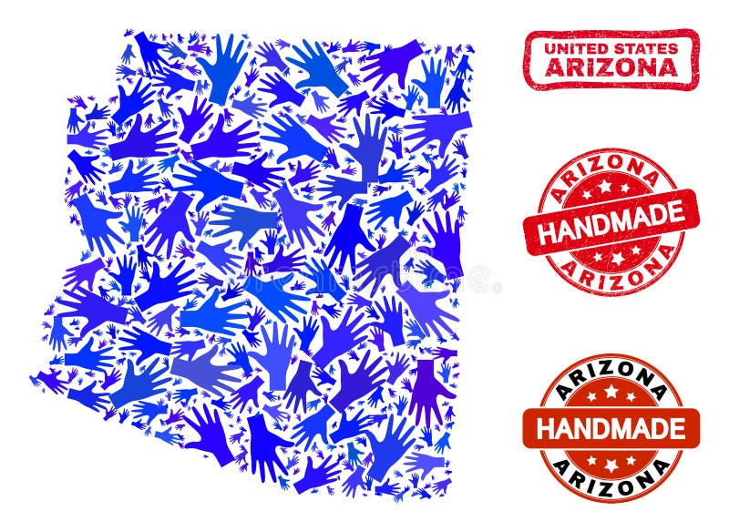 Hand Collage of Arizona State Map and Scratched Handmade Seals Stock ...