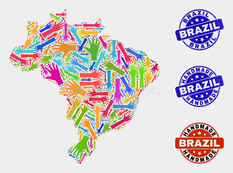 Hand Collage of Brazil Map and Grunge Handmade Stamps Stock Vector ...