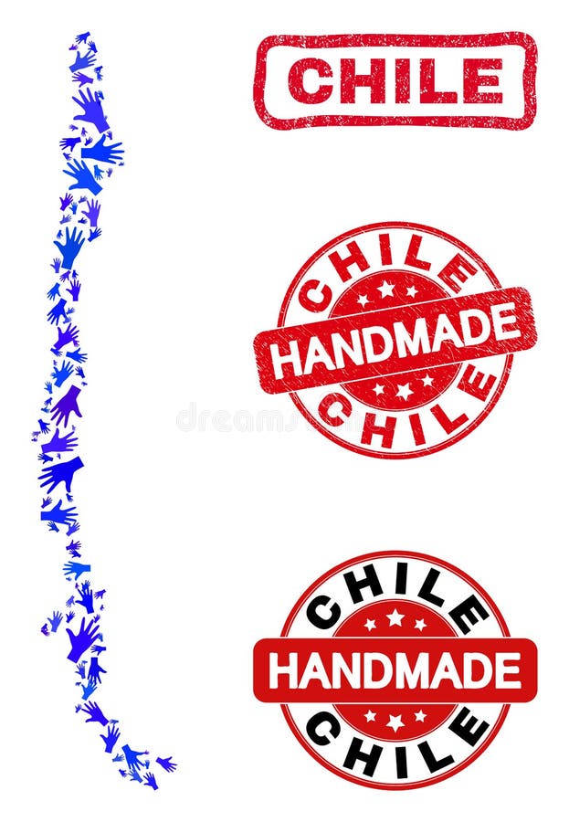 Hand Collage of Chile Map and Textured Handmade Seals Stock Vector ...